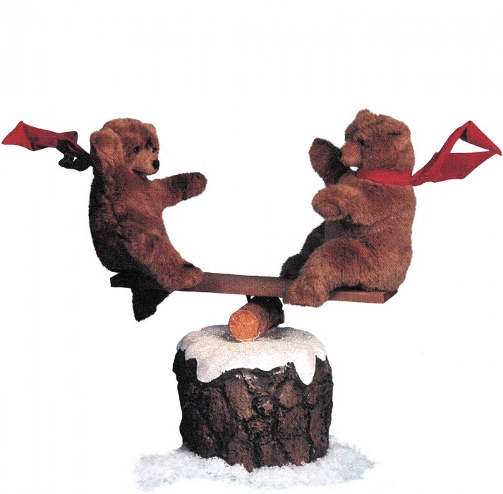animated plush brown bears playing on teeter-totter | Barrango, MFG